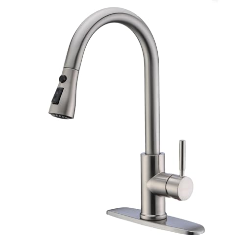 WEWE Single Handle High Arc Brushed Nickel Pull Out Kitchen Faucet,Sin ...