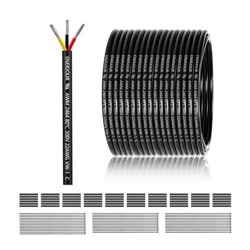 22 Gauge 3 Conductor Electrical Wire 200FT, UL 2464 22 AWG 3 Wire Cabl ...