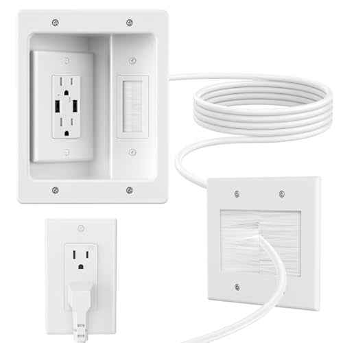 in Wall Cable Management Kit with Brush Wall Plate,AC Outlets & USB Po ...