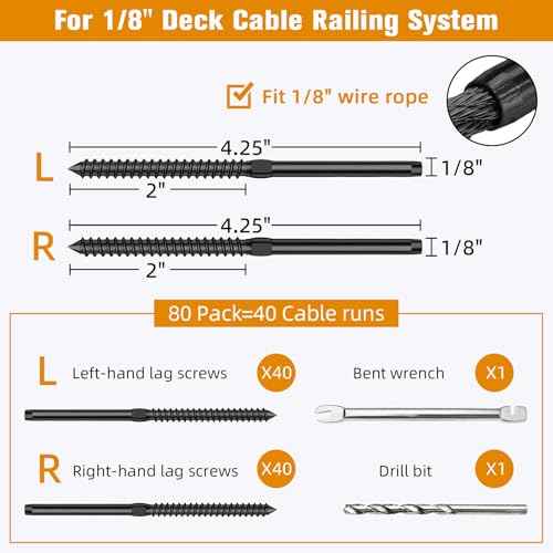 Swage Lag Screws for Cable Railing - 80 Pack Black T316 Stainless Stee ...