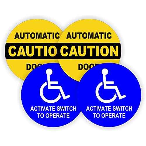 (2-Pair) 5-inch Round CAUTION AUTOMATIC DOOR - ACTIVATE SWITCH TO OPER ...