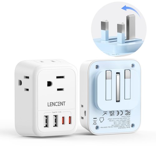 LENCENT Foldable US to UK Ireland Plug Adapter, Type G Travel Outlet A ...