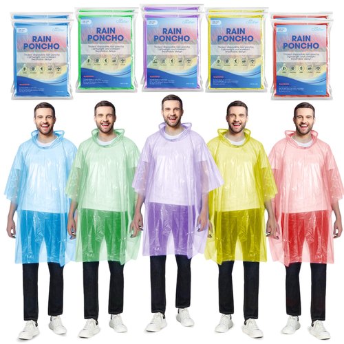 CloudTen Compact and Disposable Rain Ponchos for Men and Women (Multi ...