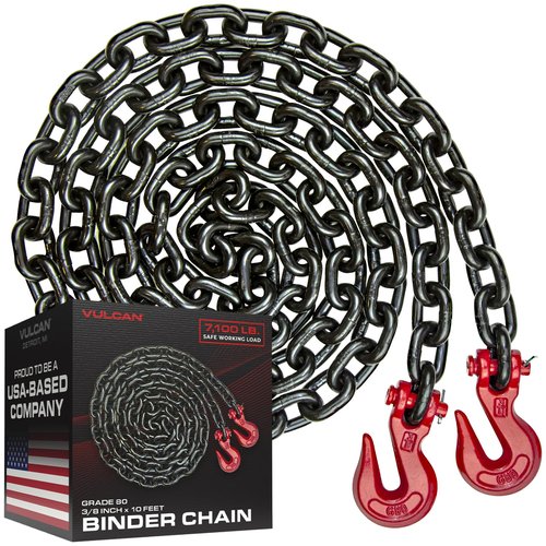VULCAN Binder/Safety Chain with Clevis Grab Hooks - Grade 80-3/8 Inch ...